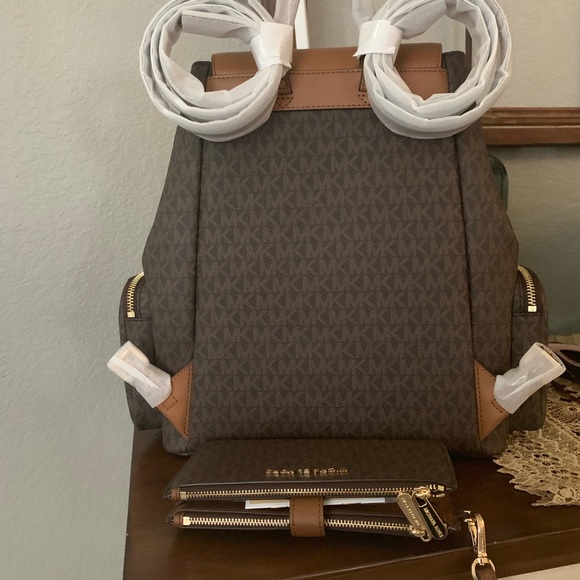 Michael Kors | Bags | New Mk Brown Set Backpack Double Zipper | Poshmark